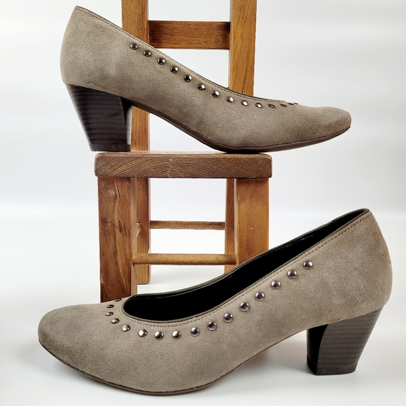 Ara | Shoes | Ara Suede Gray Heels With Studs Size 7 | Poshmark